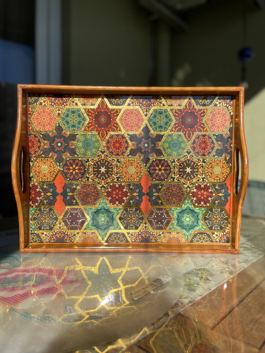 Handmade Ottoman Pattern Wooden Tray | Decorative Serving Tray - Etsy