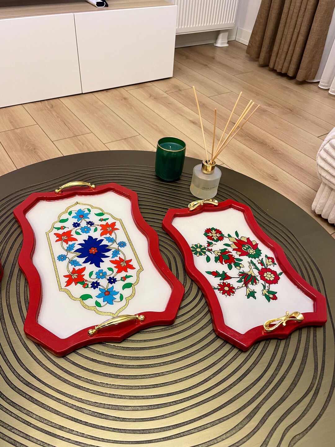 2 Set Wooden Tray With Handles | Serving Tray Handles | Ottoman Tray ...