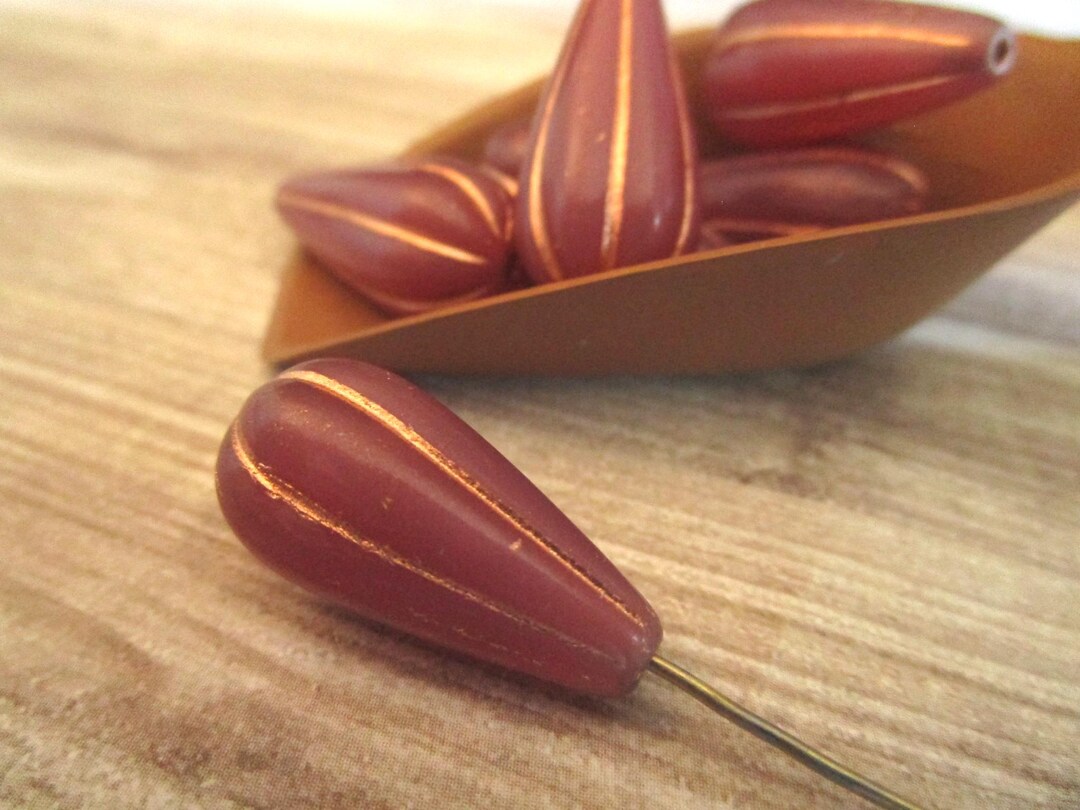 23x11mm Melon Teardrop Pink Rosewood Copper Wash Czech Glass Beads ...