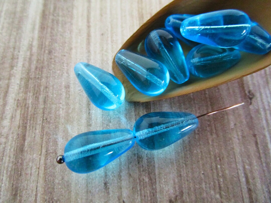 15x8mm Teardrop Aqua Blue Drop Czech Glass Beads 10pc - Etsy