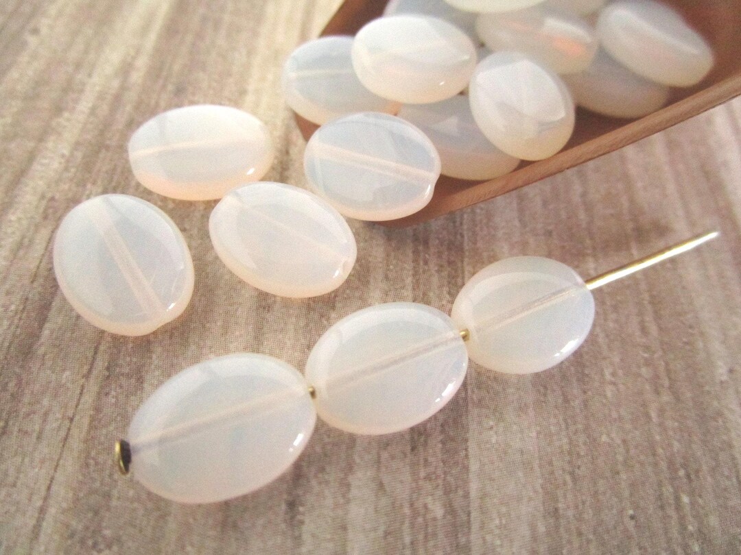 12x9mm Flat Oval Milky White Opal Czech Glass Beads 20pc - Etsy