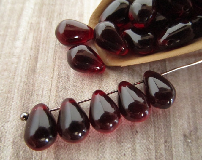 6x9mm Teardrop Garnet Red Czech Drop Glass Beads 25pc - Etsy