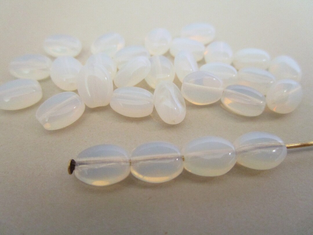 8x6mm Flat Oval Milky White Opal Czech Beads Pressed Glass - Etsy