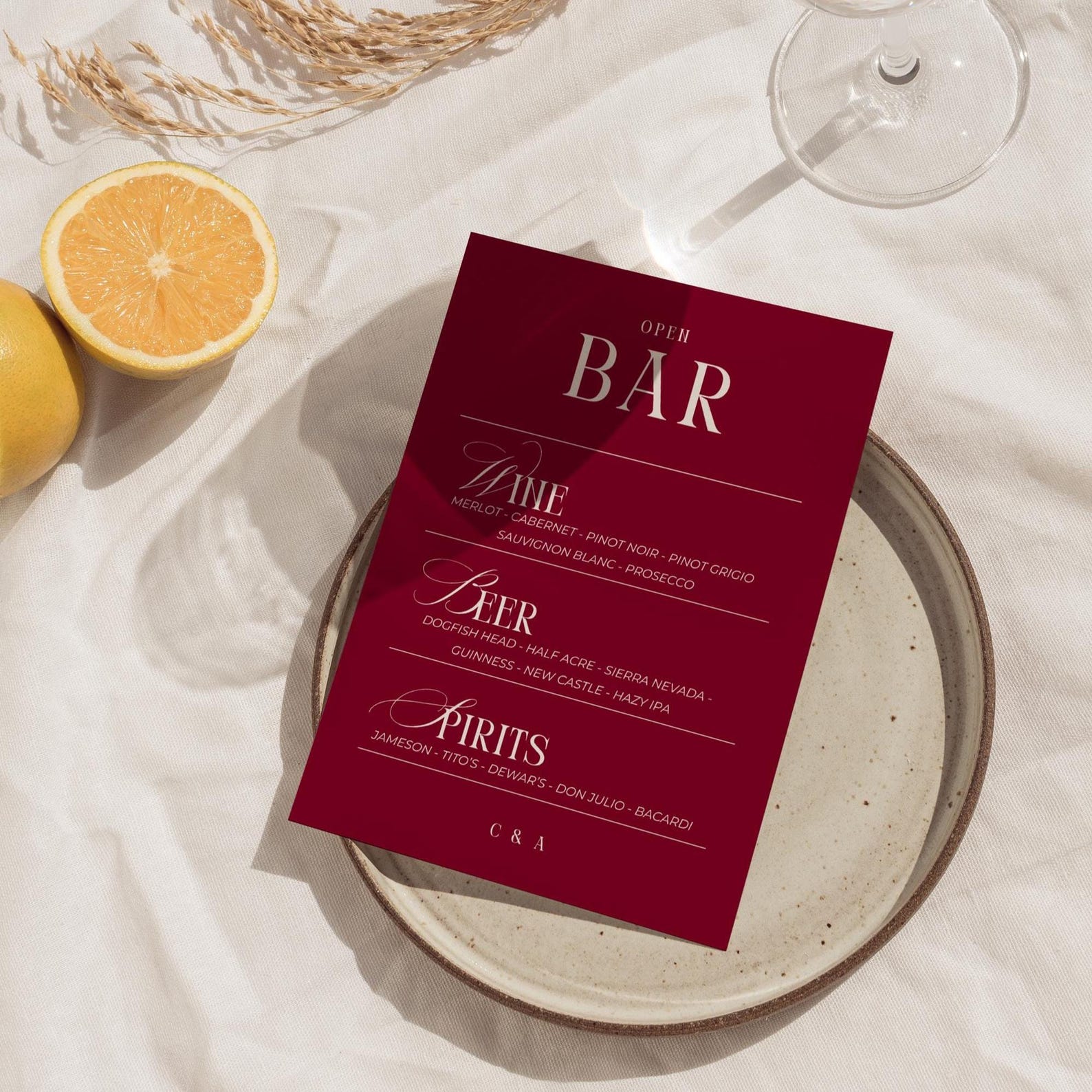 Elegant Wedding Bar Menu Template • Retro Red & Cream (canva Digital ...