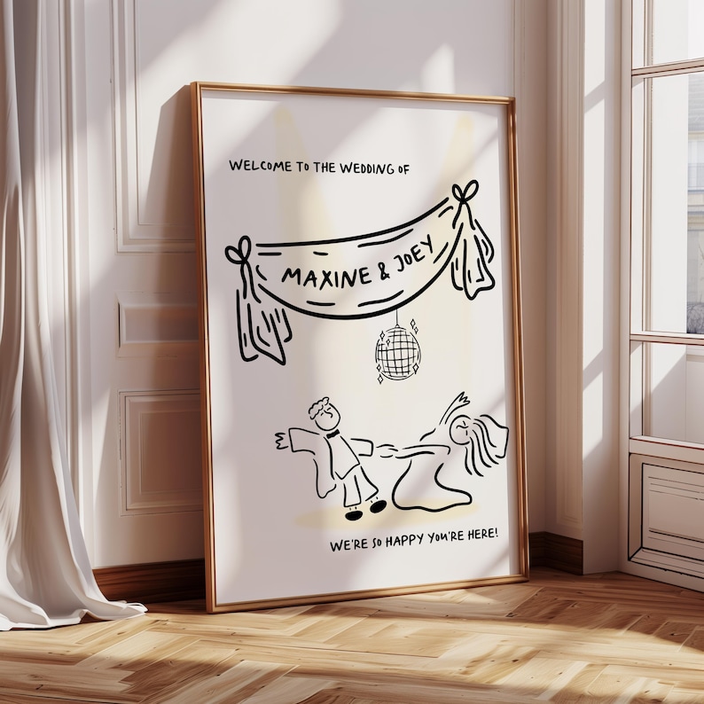 Disco Wedding Welcome Sign, Hand-drawn Wedding Welcome, Wedding Welcome ...