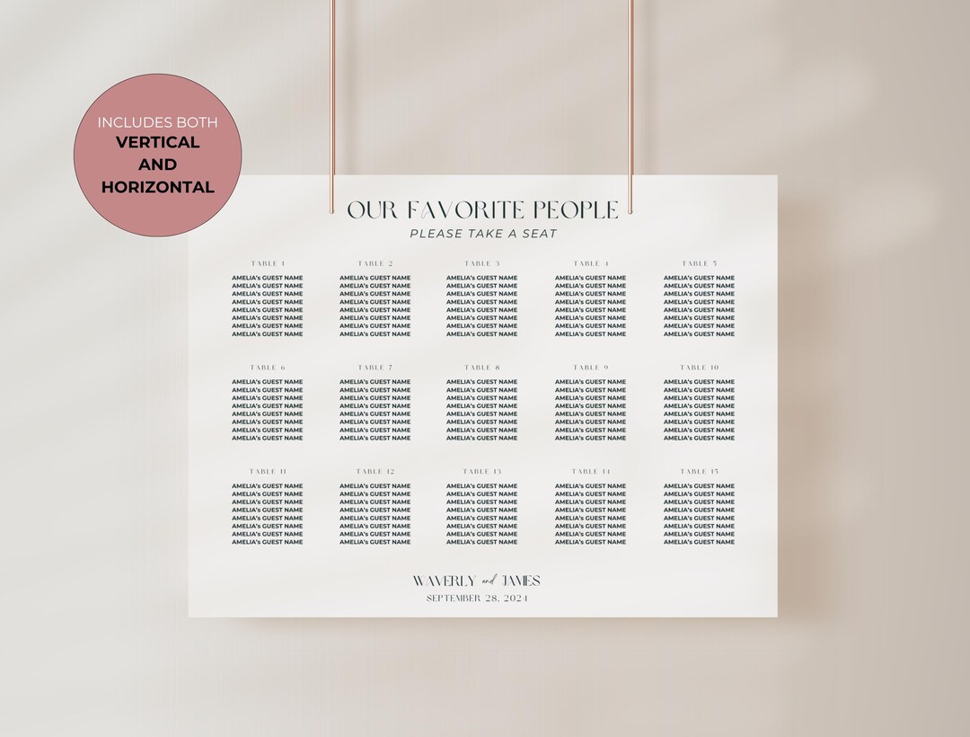 Modern Wedding Seating Chart Template – Editable Canva Sign (digital ...