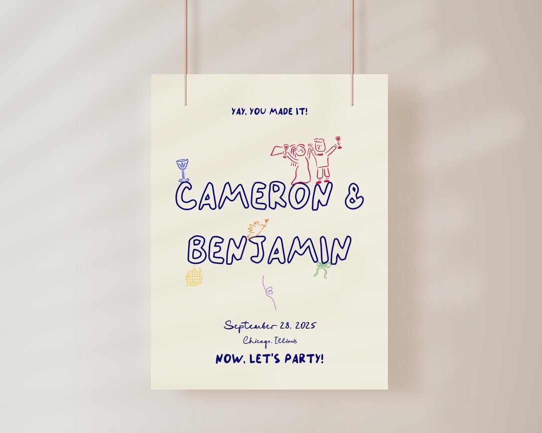 Modern Wedding Welcome Sign Template Retro Colorful Vintage Quirky ...