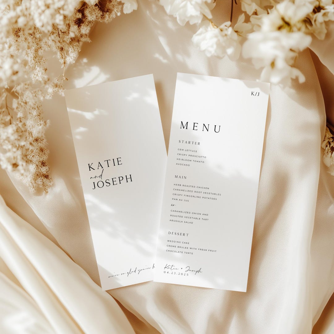 Elegant Wedding Menu Template, Classic Dinner Card, Handwritten Modern ...