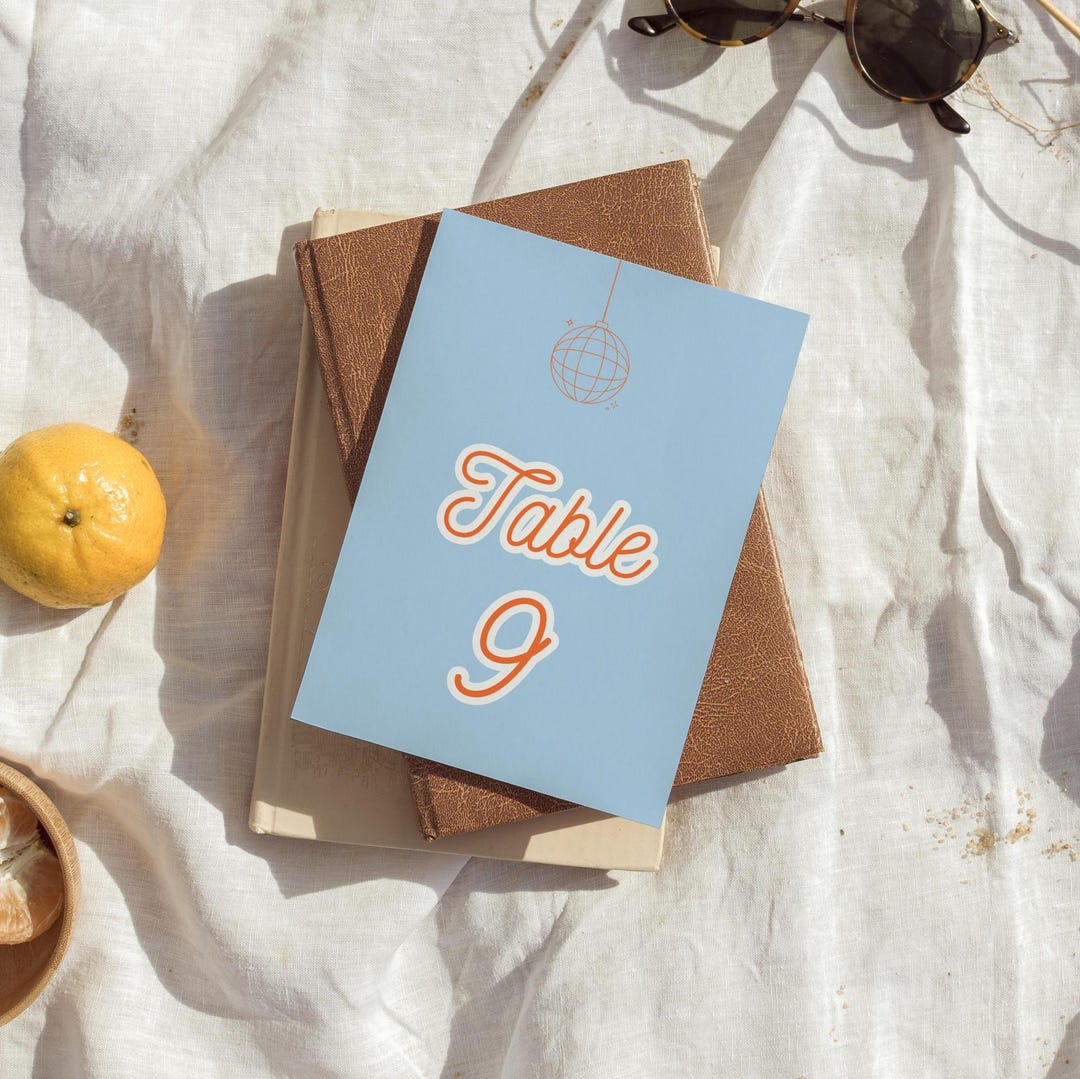Disco Wedding Table Number Sign Template • Retro Colorful Design ...