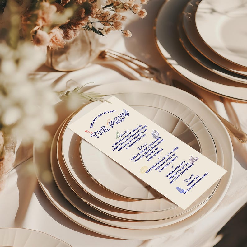 Hand Drawn Menu Template Illustrated Wedding Bar and Dinner Menu Bundle ...