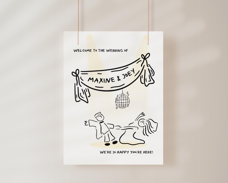 Disco Wedding Welcome Sign, Hand-drawn Wedding Welcome, Wedding Welcome ...