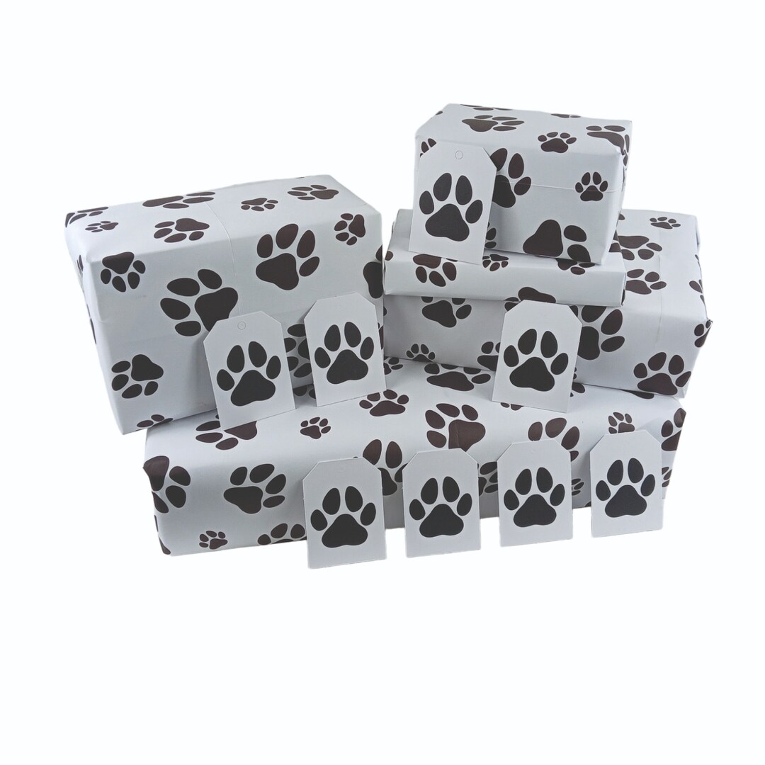 Dog Paw Print Wrapping Paper Sheets X 5, Plus 8 Gift Tags - 100% ...