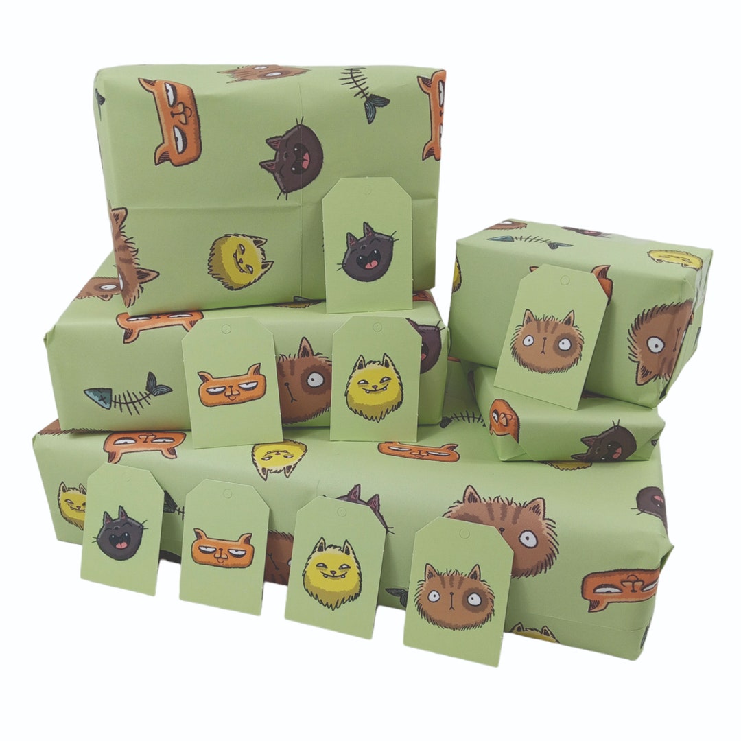Funny Cats Wrapping Paper Sheets X 5, Plus 8 Gift Tags - 100% ...