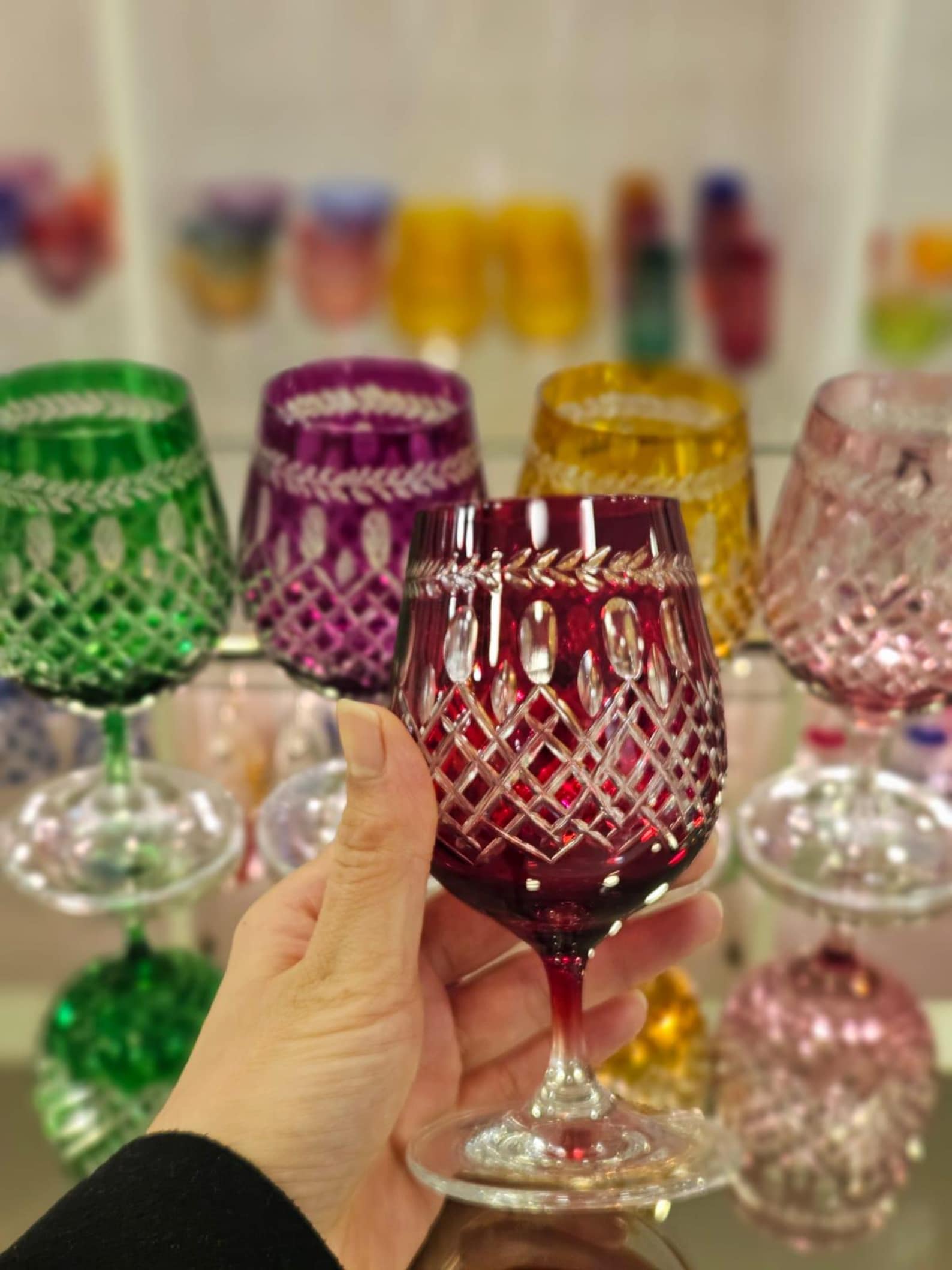 Vintage Multicolor Crystal Goblet Set - Handcrafted Elegant Glassware ...
