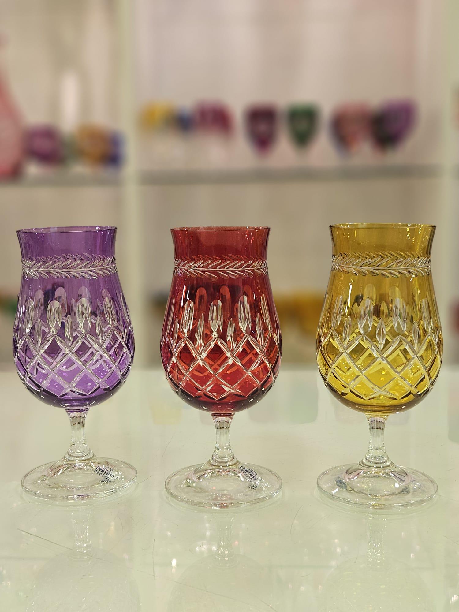 Vintage Hand-decorated Crystal Goblet Set: 6 Colorful Wine Glasses ...