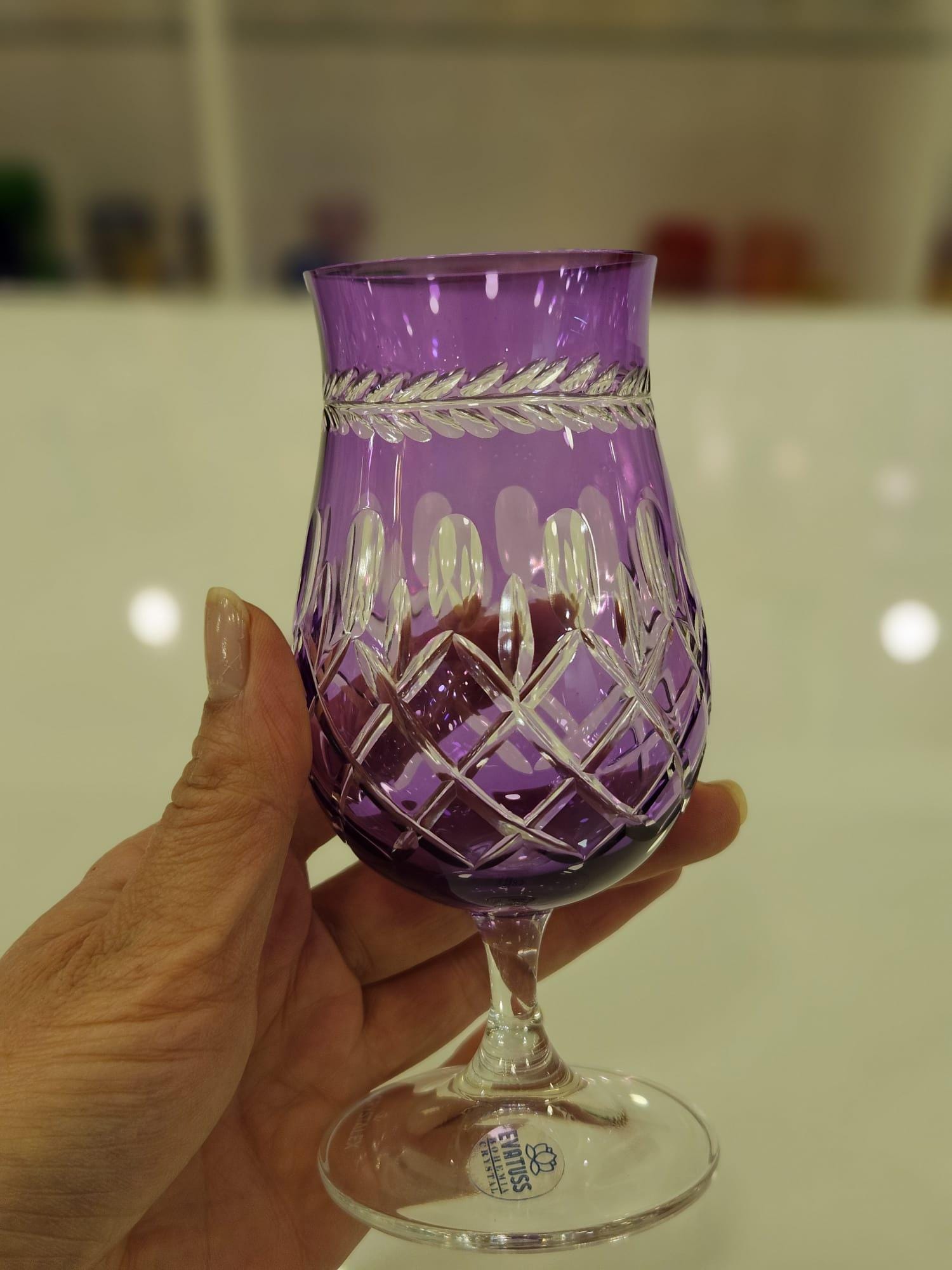 Vintage Hand-decorated Crystal Goblet Set: 6 Colorful Wine Glasses ...