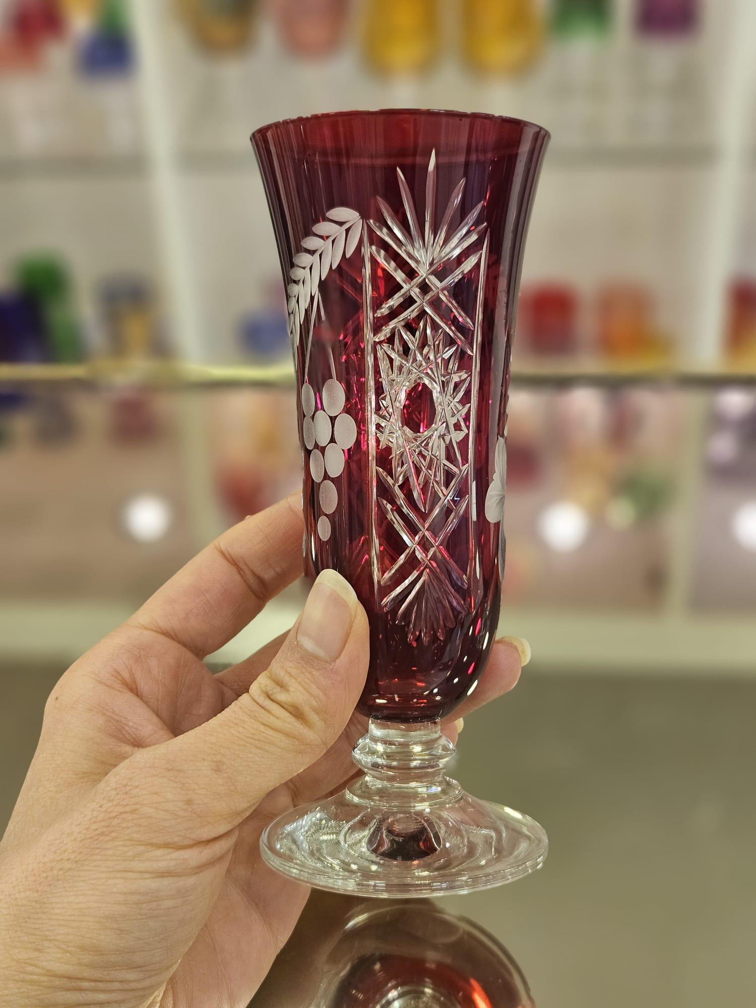 Vintage Bohemian Rona Crystal Wine Glass - Hand Painted Etched Red Cut ...