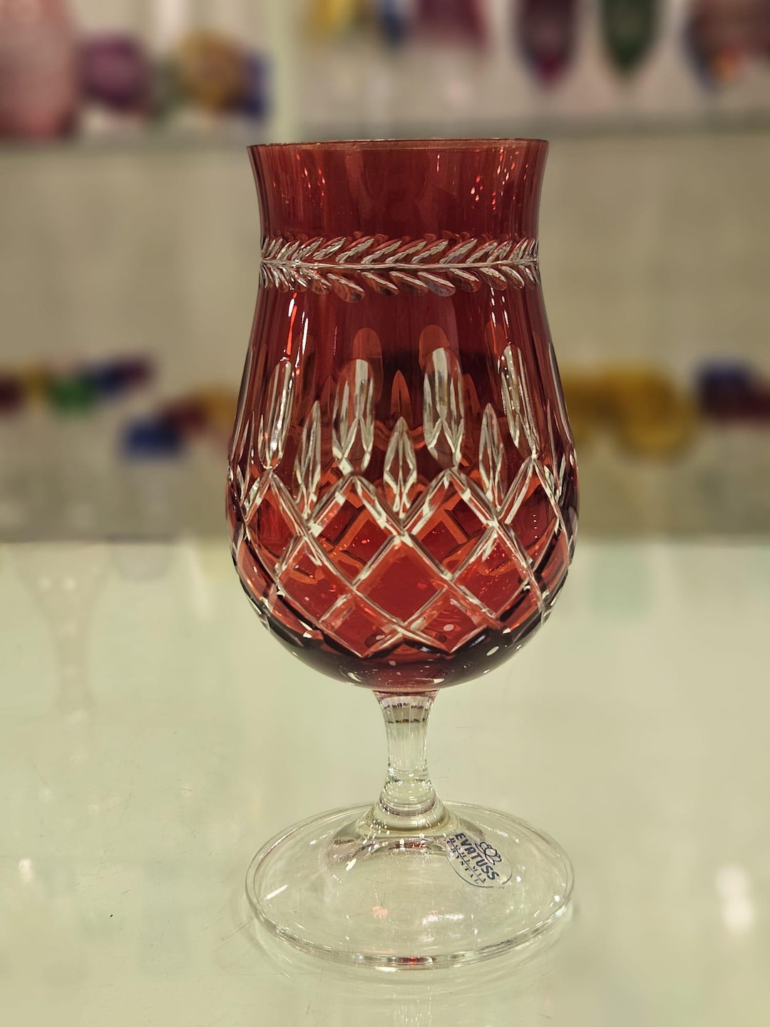 Vintage Hand-decorated Crystal Goblet Set: 6 Colorful Wine Glasses ...