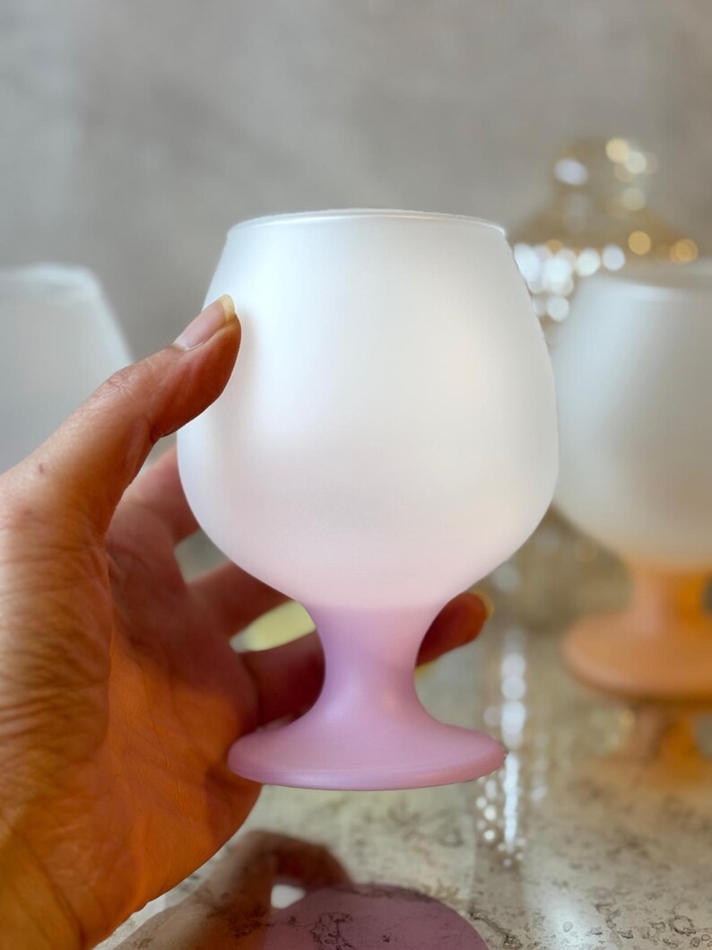 Handcrafted Frosted Glass Wine Goblet - 390ml Stemmed Pastel Colored ...