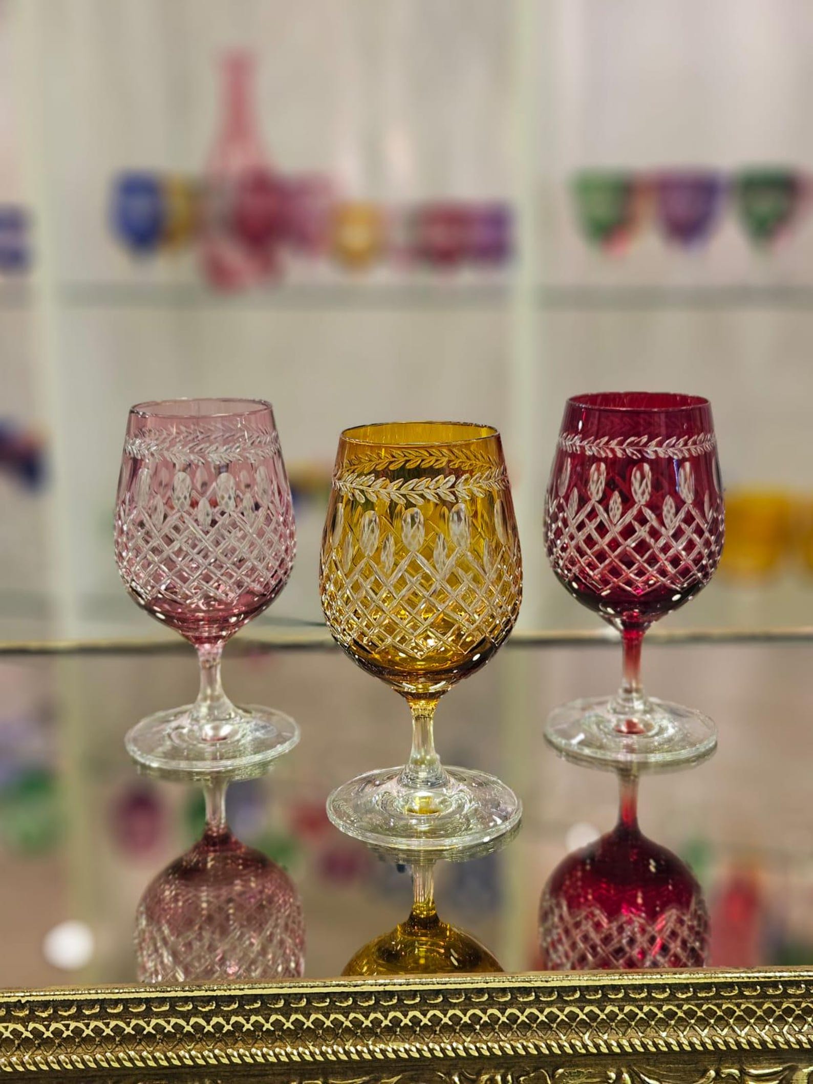 Vintage Multicolor Crystal Goblet Set - Handcrafted Elegant Glassware ...