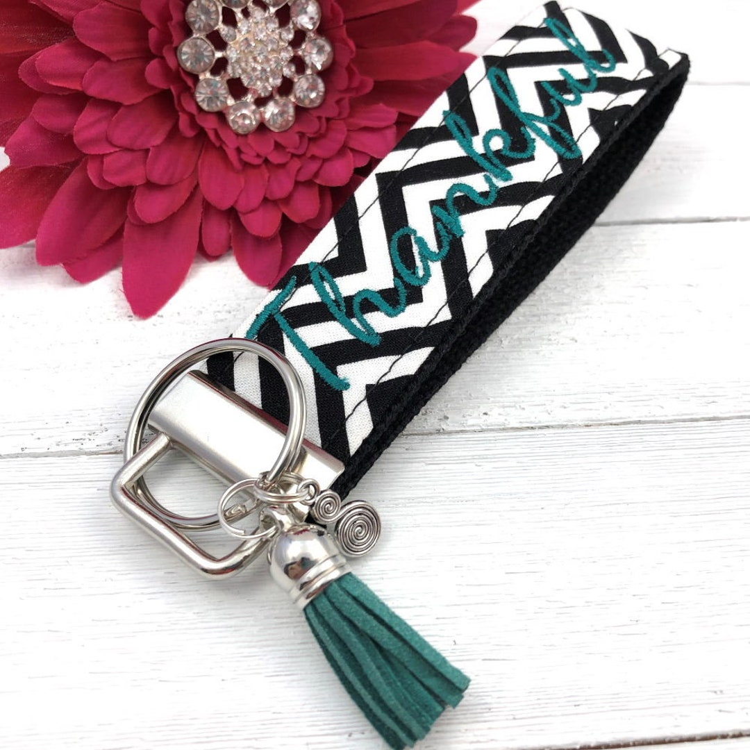 Thankful Embroidered Keychain Key Fob Tassel Charm - Etsy