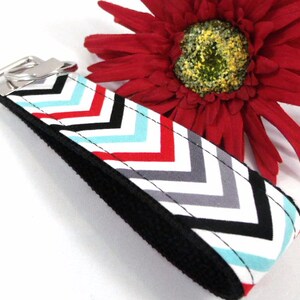 Red Gray Aqua Chevron Print Fabric Keychain, Teacher Gifts, New Mom ...