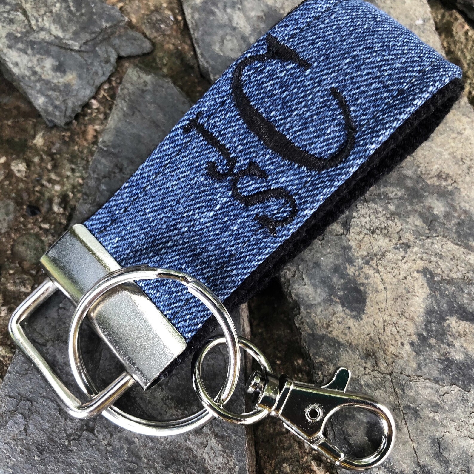 Upcycled Denim Mini Key FOB Keychain for Him Mini Keychain | Etsy
