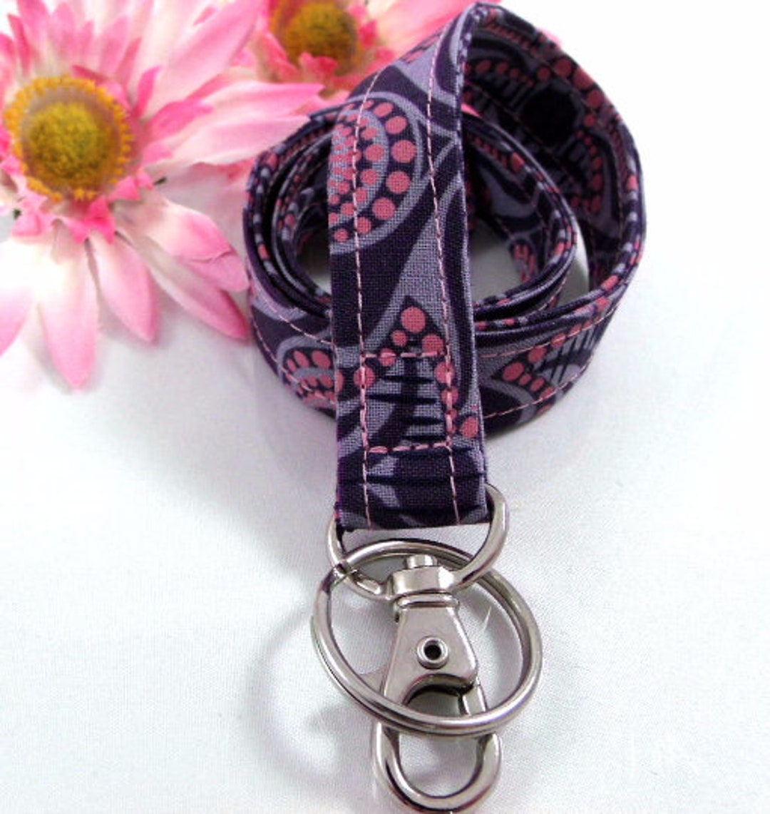 Purple Lanyard for Badge, Boho Lanyard, Lanyard Teacher, Fabric Lanyard ...