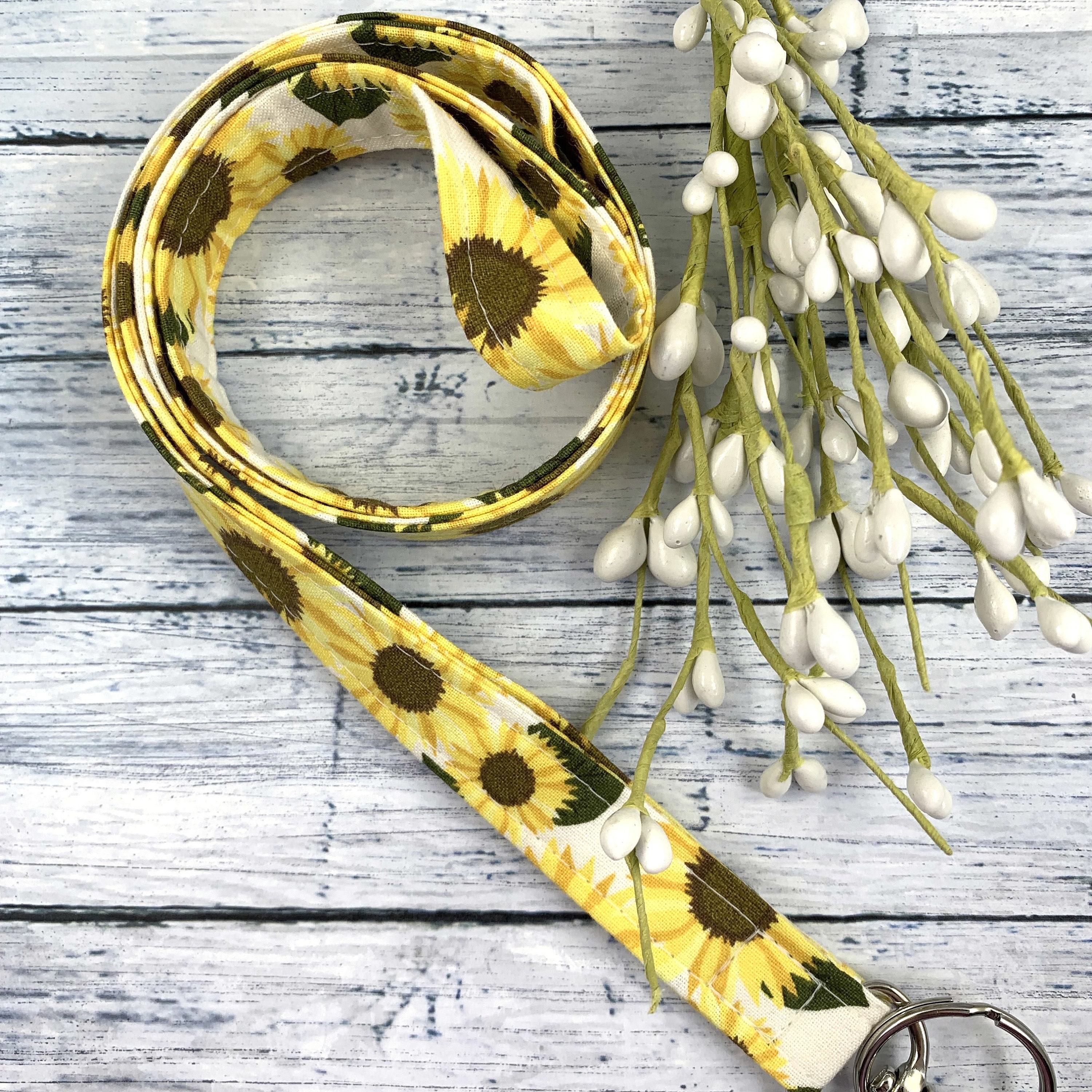 Sunflower Lanyard | Fabric Lanyard | Badge ID Holder | Name Tag Lanyard ...