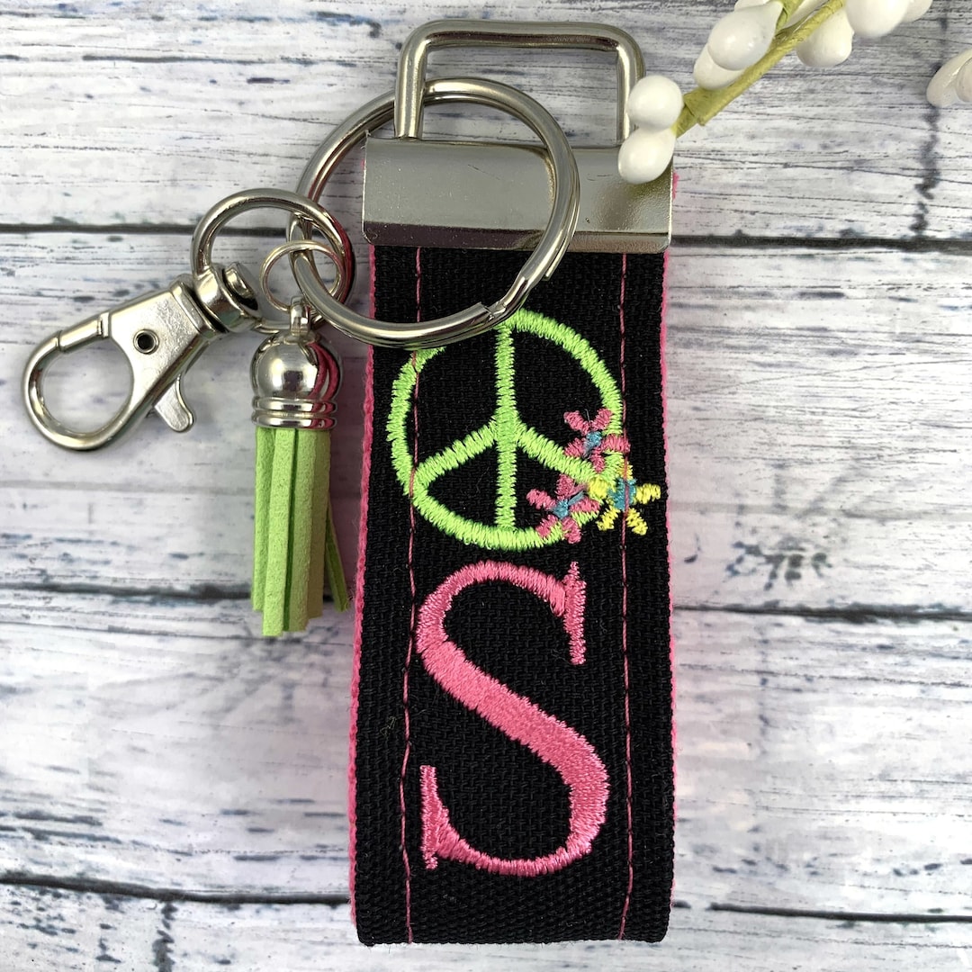 Peace Sign Initial Keychain, Stress Relief Gift, Popular Right Now ...