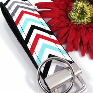 Red Gray Aqua Chevron Print Fabric Keychain, Teacher Gifts, New Mom ...