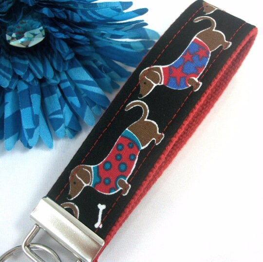 Cute Dog Mom Keychain Dachshund Fabric Wristlet Keychain | Etsy