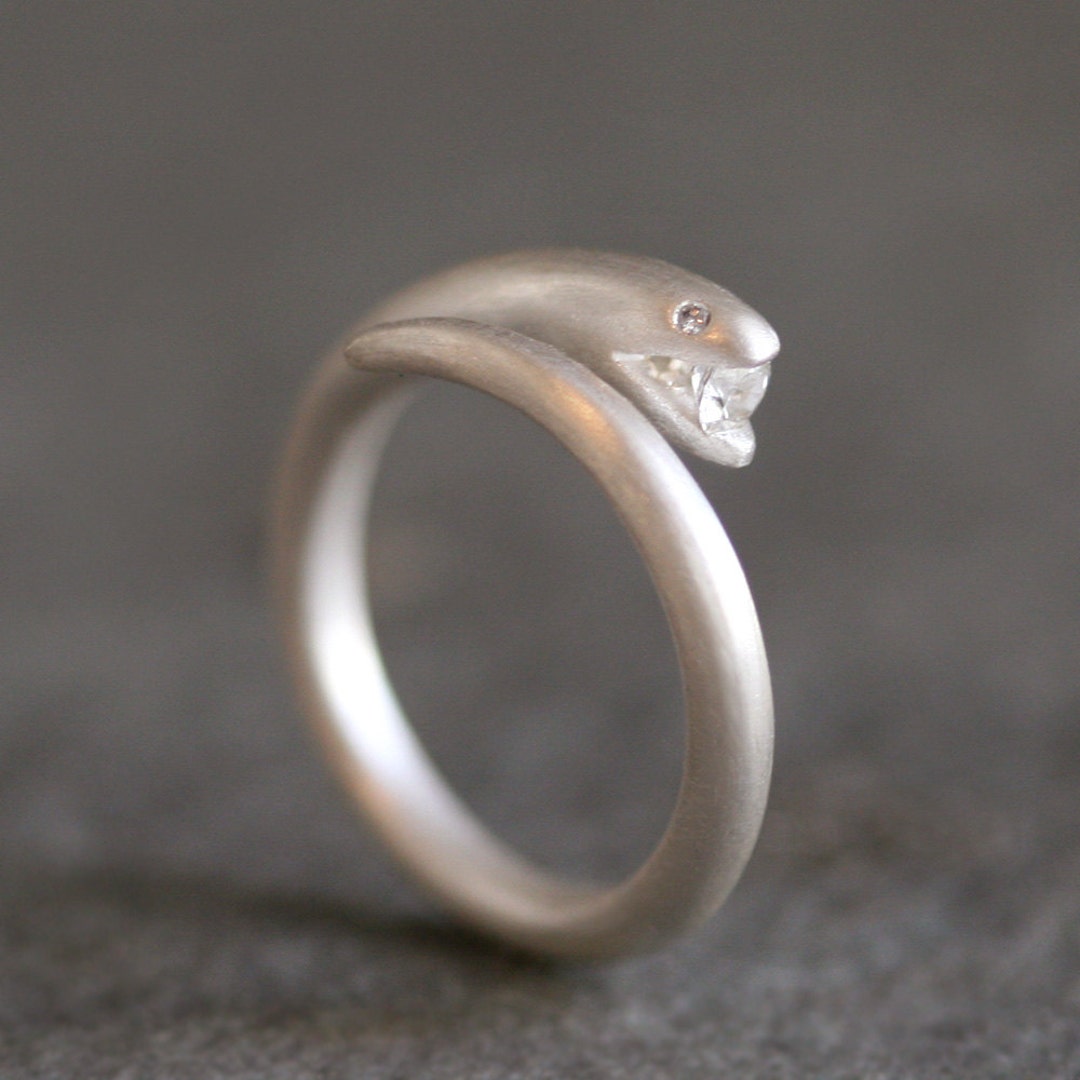 Small Open Mouth Snake Ring in Sterling Silver With Gemstones - Etsy