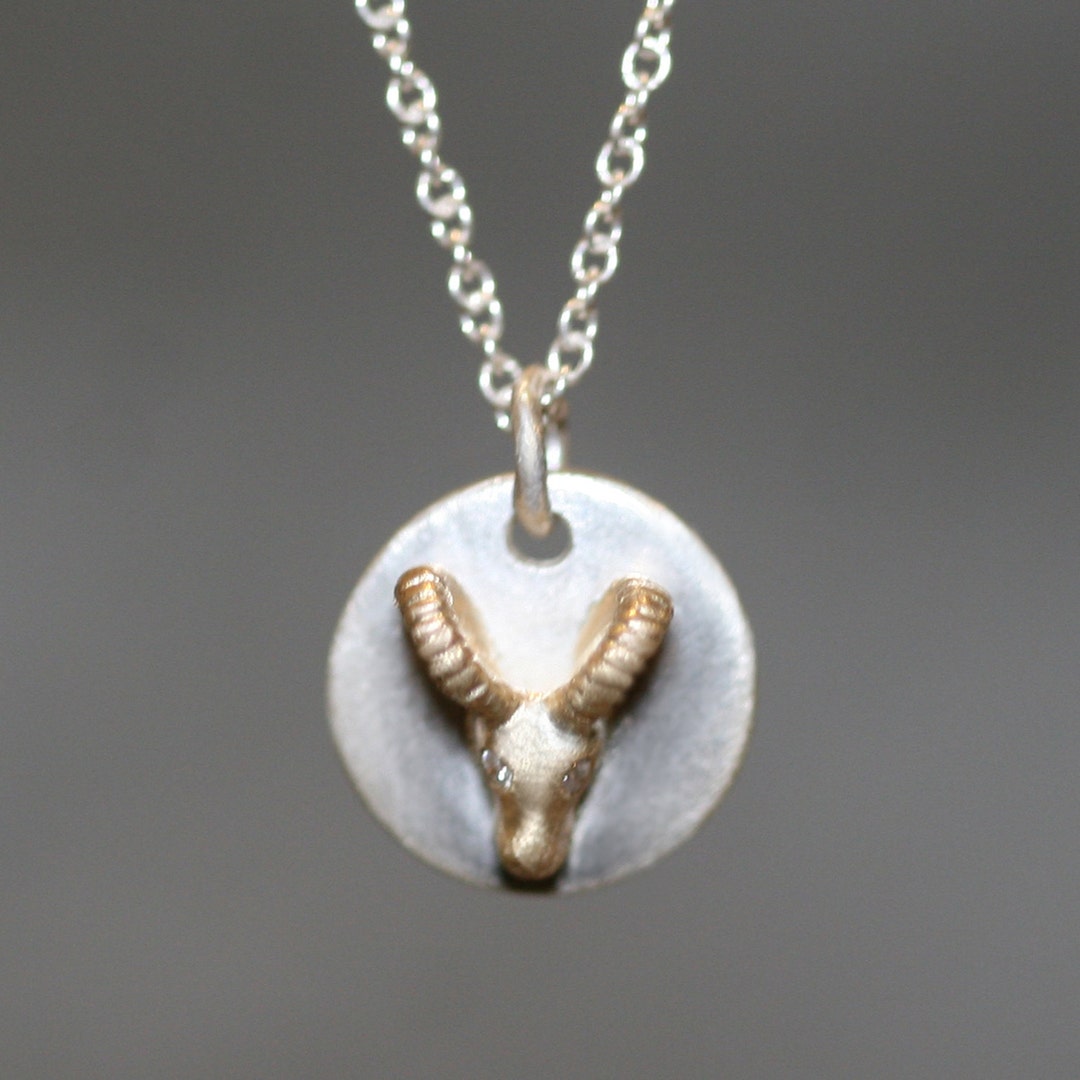 Ram Disk Necklace in 14K Gold and Sterling Silver With Diamonds - Etsy