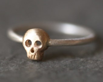 Baby Skull Ring in 14K Gold and Silver With Diamonds | Etsy