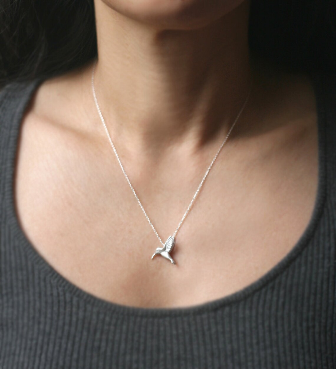 Hummingbird Pendant Necklace in Sterling Silver with Diamonds | Etsy
