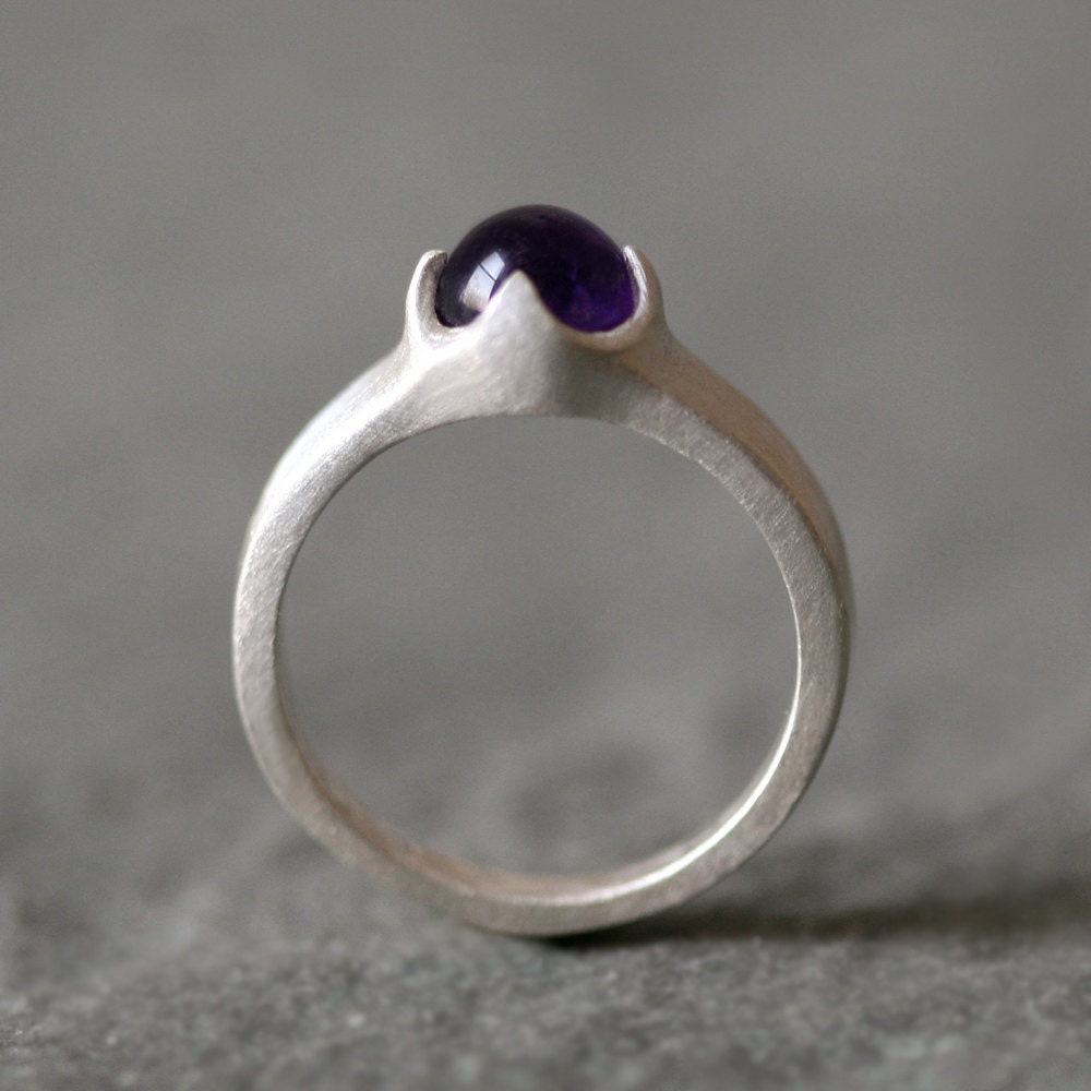 Banded Cab Ring in Sterling Silver With Amethyst - Etsy