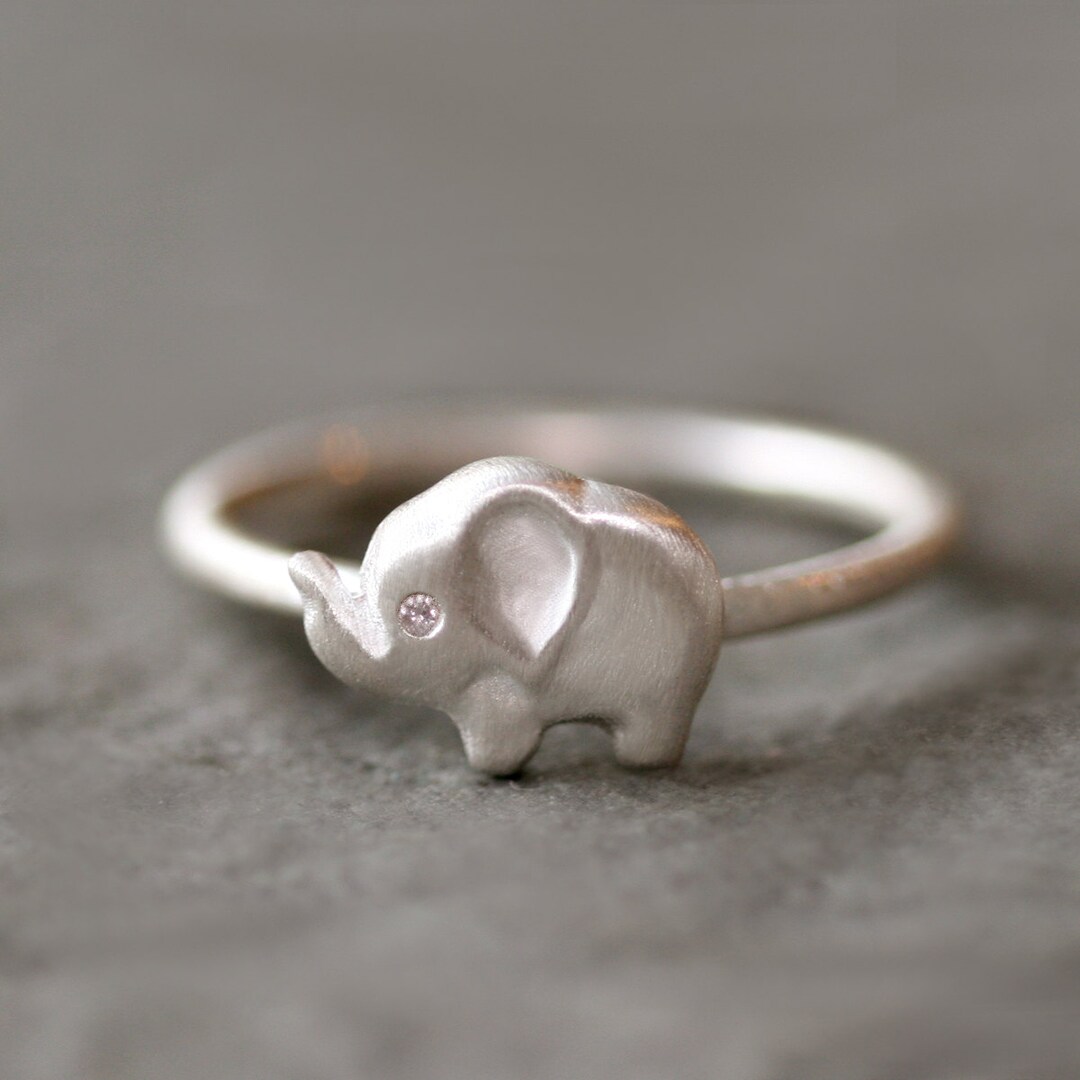 Mini Side Elephant Ring in Sterling Silver With Diamond Eye - Etsy