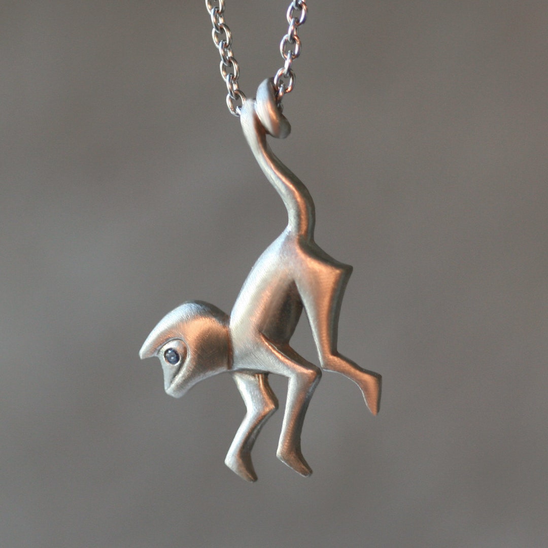 Small Monkey Necklace With Gemstones - Etsy
