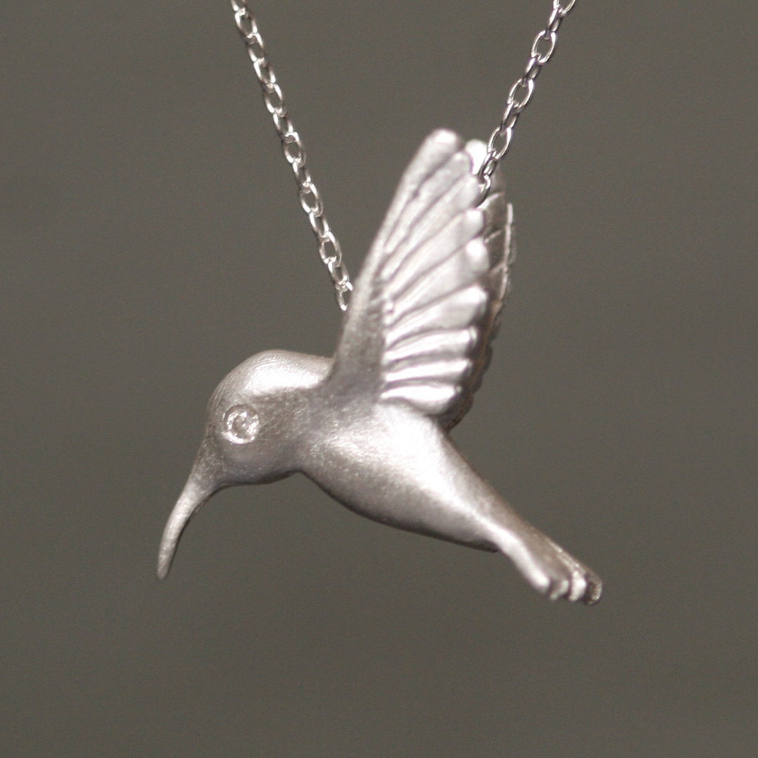 Hummingbird Pendant Necklace in Sterling Silver With Diamonds - Etsy UK