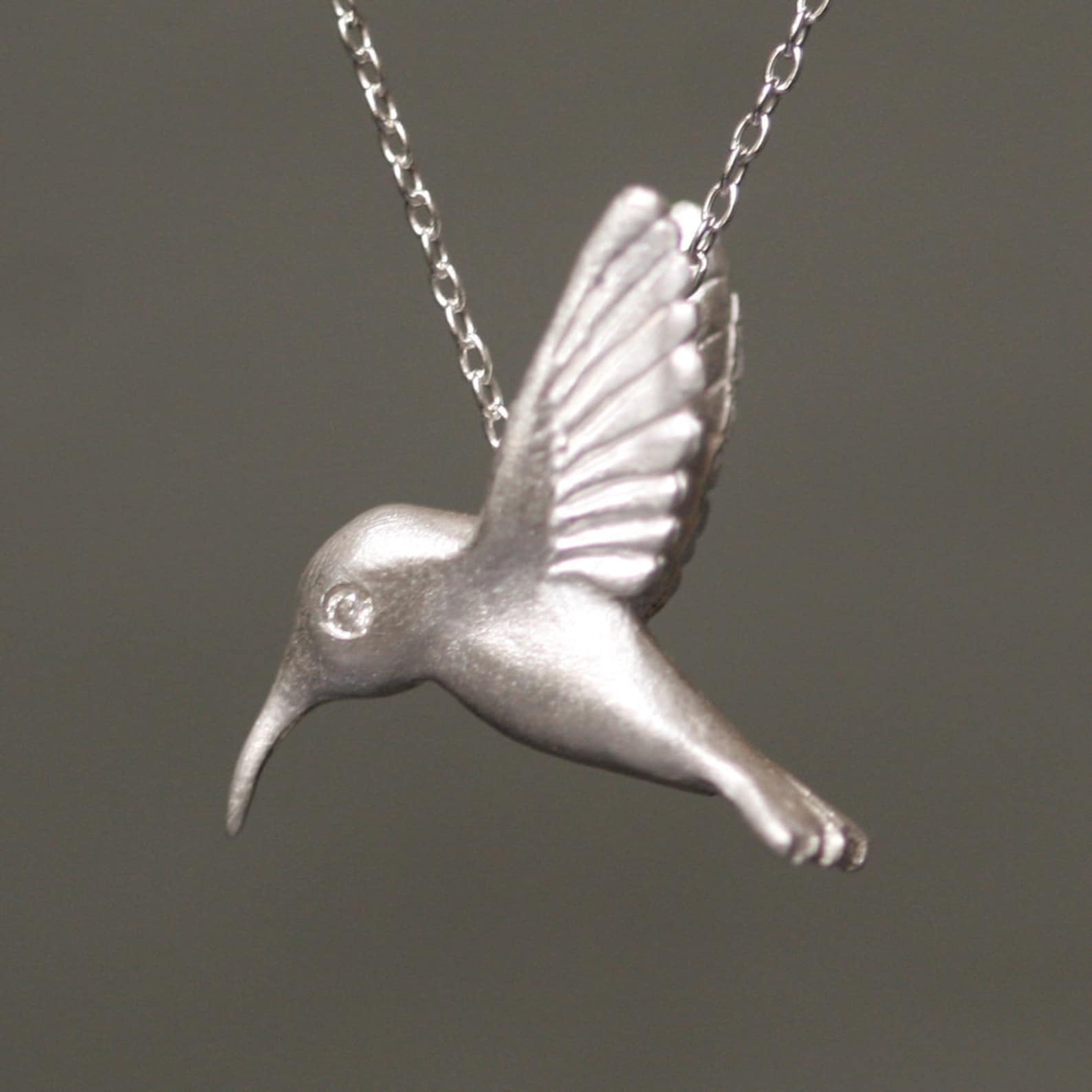 Hummingbird Pendant Necklace in Sterling Silver With Diamonds - Etsy UK
