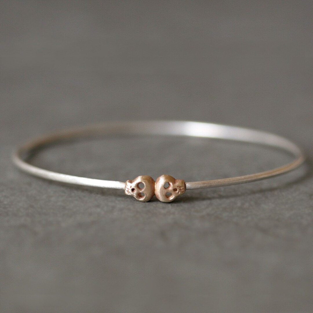 Skull Bangle in Sterling Silver and 14K Gold - Etsy