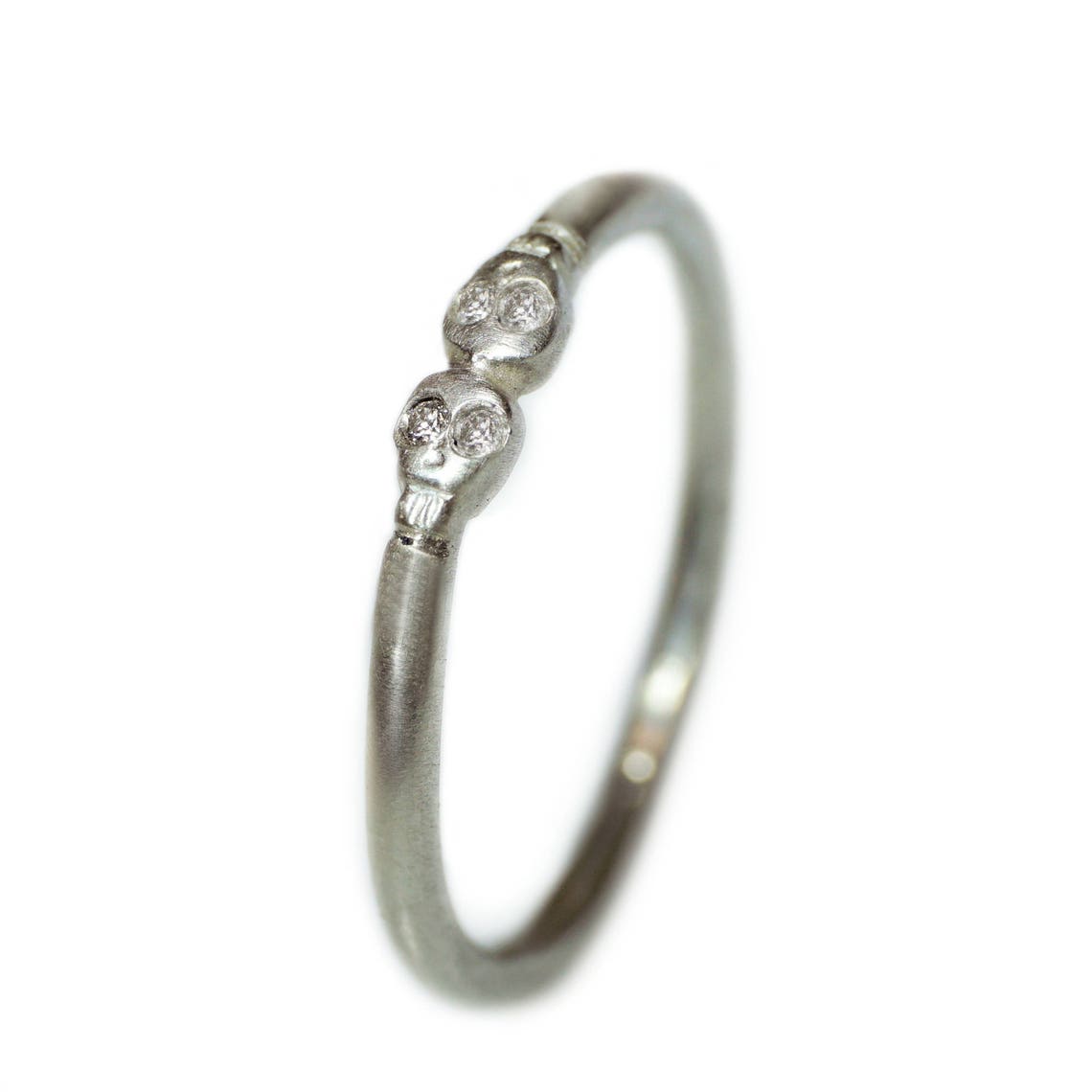 Mini Double Baby Skull Ring in Sterling Silver With 4 Diamond - Etsy