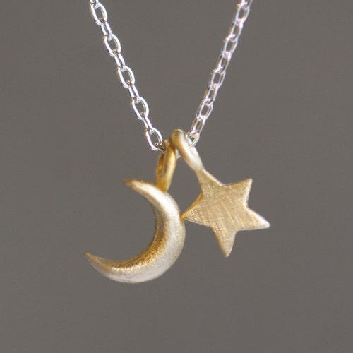Small Moon and Star Necklace in 14K and Sterling Silver - Etsy