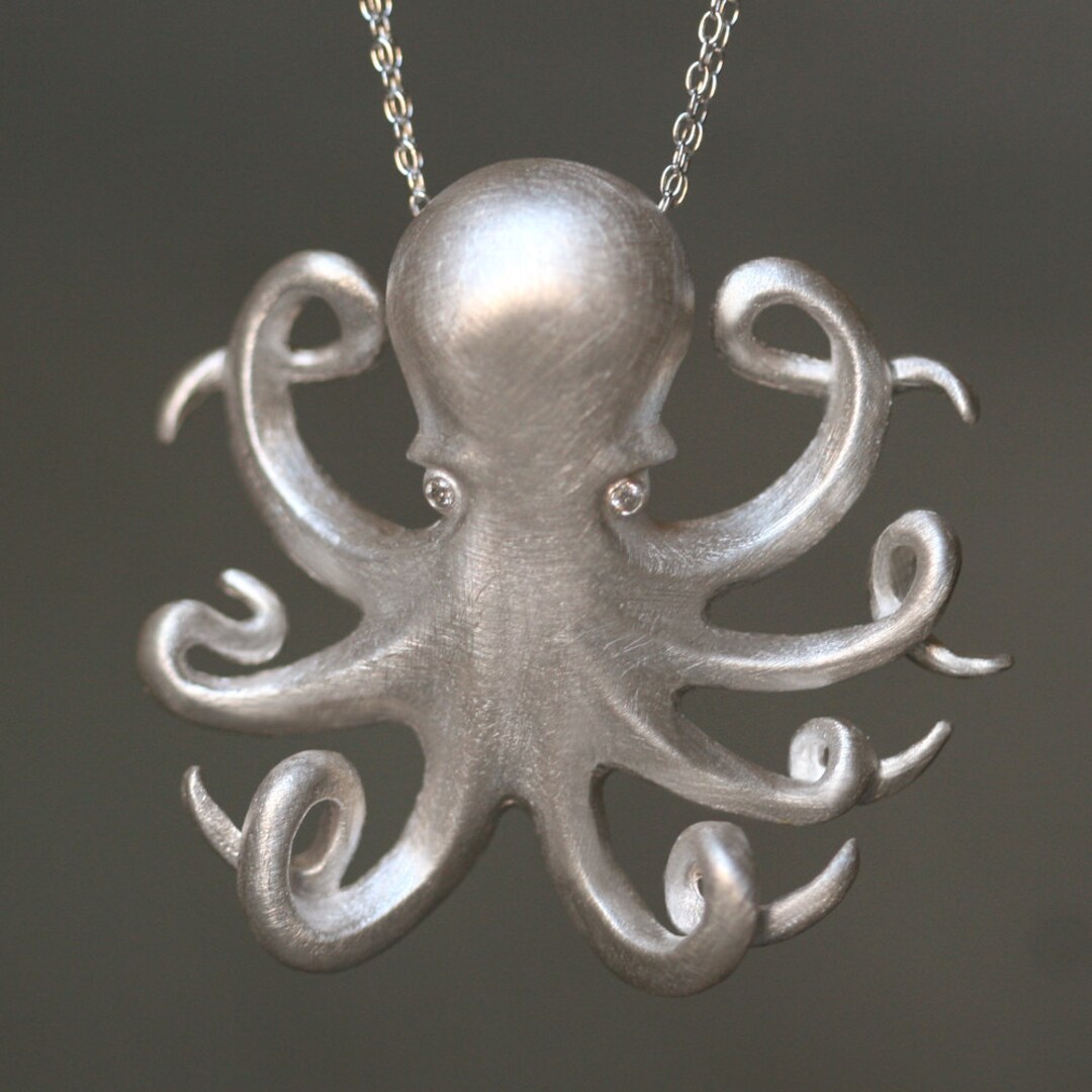 Long Octopus Necklace in Sterling Silver With Diamonds - Etsy