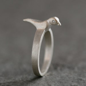 Bird Ring in Sterling Silver With Diamonds - Etsy