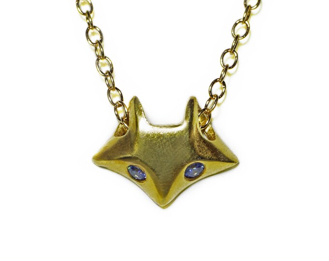 Fox Necklace in 18K Gold Plate With Blue Cz's - Etsy