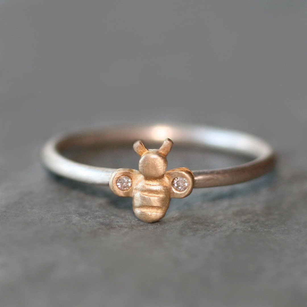 Tiny Bee Ring in Sterling Silver or Gold With Gemstone Option - Etsy