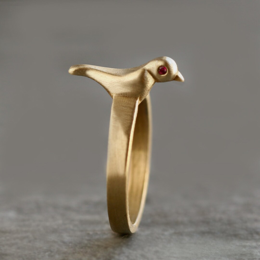Bird Ring in Brass With Gemstones - Etsy