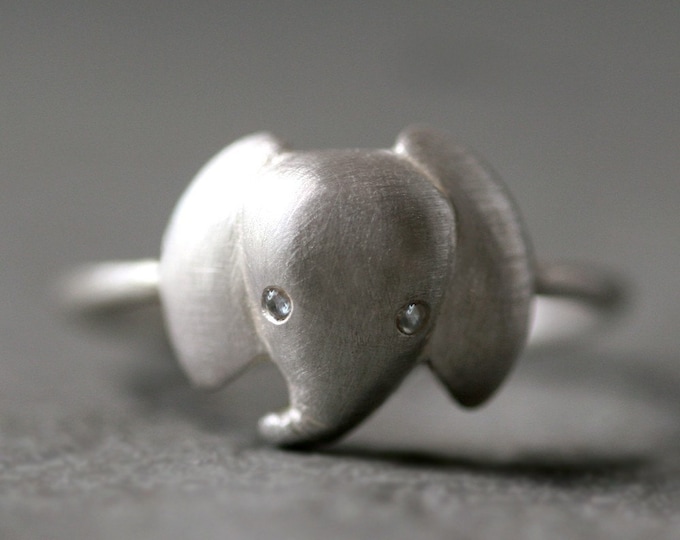 Baby Elephant Ring in Sterling Silver With Diamonds - Etsy